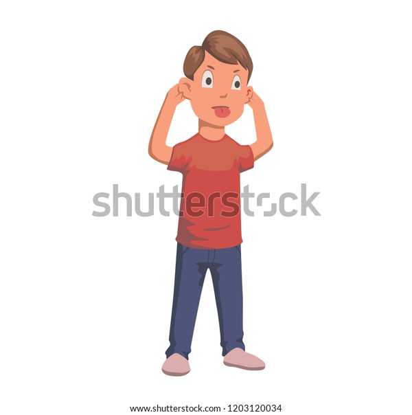 Boy Pulling Faces Ears His Tongue Stock Illustration 1203120034 ...