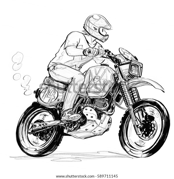 Boy Riding Motorcycle Stock Illustration 589711145