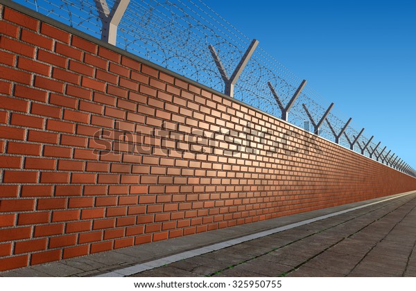 Brick Wall Barbed Wire Supported By Stock Illustration 325950755