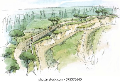 Bridge Between Hills Stock Illustration 375378640 | Shutterstock