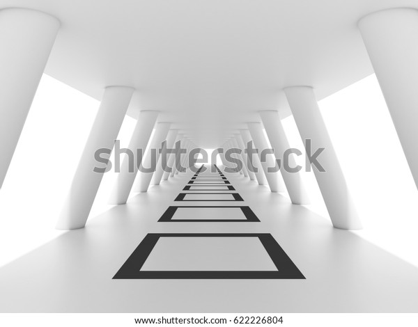 Bright Corridor Sloping Columns 3d Render Stock Illustration 622226804 ...