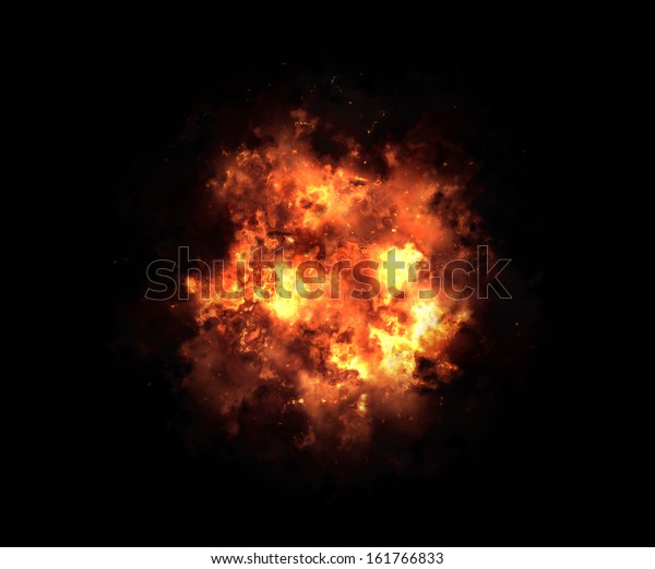 explosion éclatante sur fond noir. incendie : illustration de stock ...