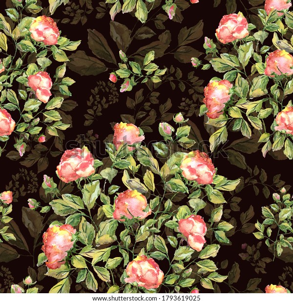 Bright Seamless Pattern Background Autumn Roses Stock Illustration ...