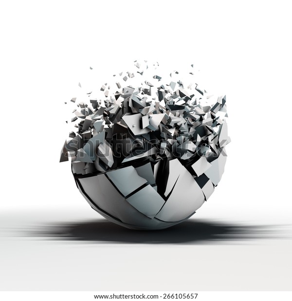 Broken Sphere Standing On Reflective Floor Stock Illustration 266105657 ...