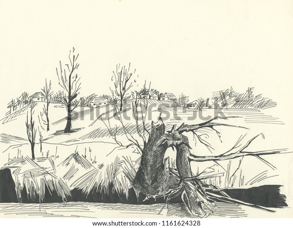 Broken Tree Drawing Stock Illustration 1161624328 | Shutterstock