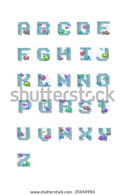 Bubble Letters Decorated Fish Bubbles Aqua Stock Illustration 20644984