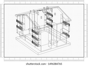 Building Blueprint 3d Rendering Stock Illustration 1496384765 ...