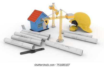 Building Construction Concept Background 3d Render Stock Illustration ...