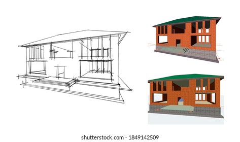 Building Building Structures Drawings Technical Drawing Stock ...