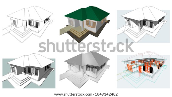 Building Building Structures Drawings Technical Drawing Stock ...