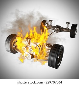 Burning Car Chassis Engine Wheels Stock Illustration 229707364 ...