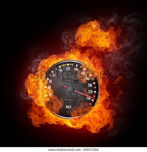 Burning Car Speedometer Enveloped Fire Flame Stock Illustration ...