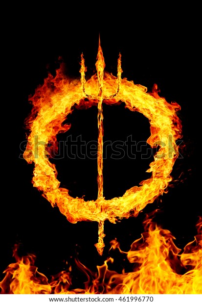 Burning Devils Trident Fork Abstract Fire Stock Illustration 461996770