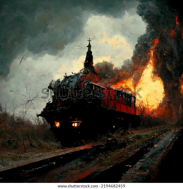 Burning Train Running Track Artificial Stock Illustration 2194682459 ...