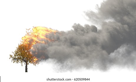 Burning Tree On White Background 3d Stock Illustration 620509844