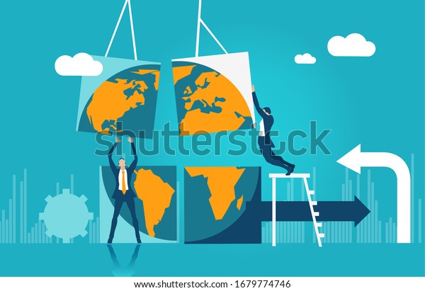 Businesspeople Assembling World Map Working Together Stock Illustration ...