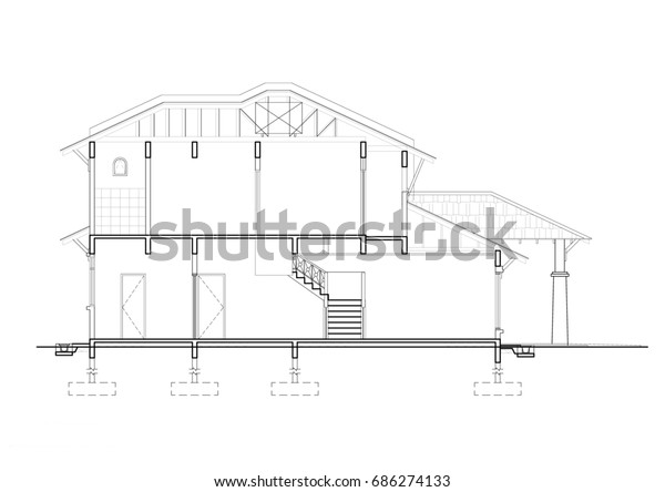 Cad Architectural Drawing Section Double Story 스톡 일러스트 686274133