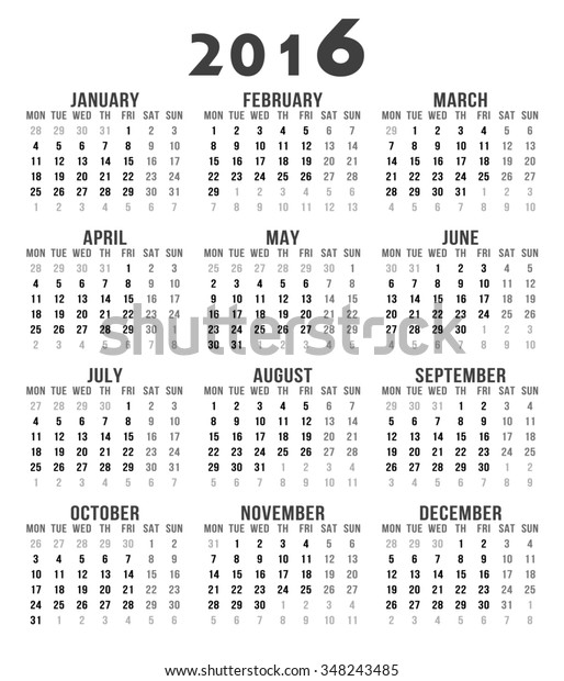 Calendar 2016 Stock Illustration 348243485 | Shutterstock