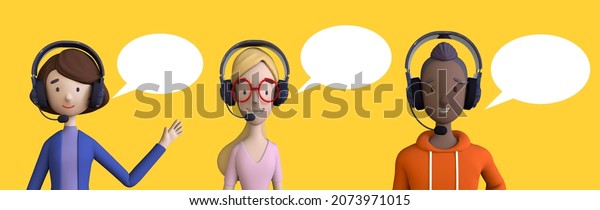 Call Center Agents Speech Bubbles Portraits Stock Illustration ...