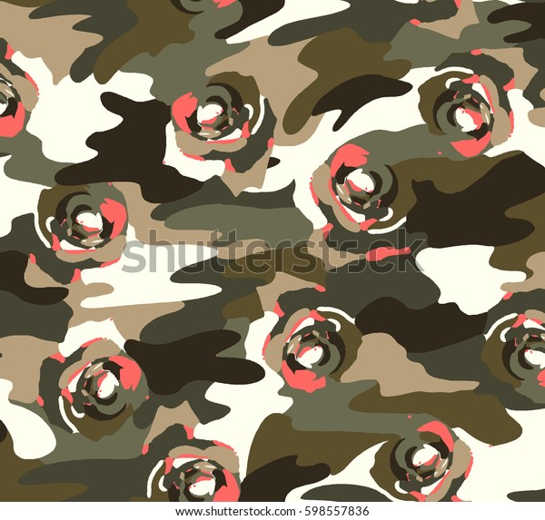Camouflage Rose Pattern Stock Illustration 598557836