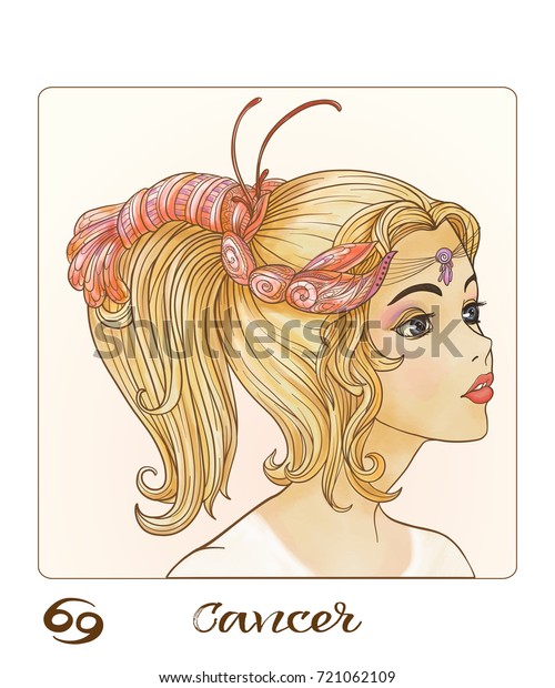 Cancer Zodiac Sign Young Beautiful Girl Stock Illustration 721062109