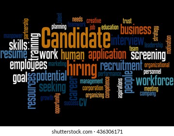 Candidate Word Cloud Concept On Black: ilustrações stock 436306171 ...