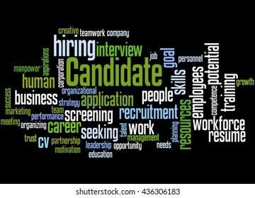 Candidate Word Cloud Concept On Black Stock Illustration 436306183 ...