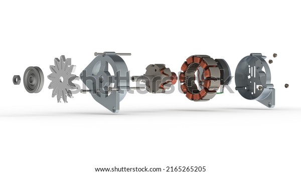 Car Alternator Exploded View Isolated On: ilustrações stock 2165265205 ...