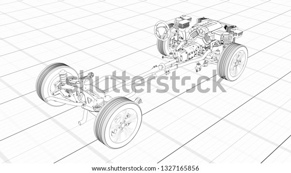 Car Chassis Scheme 3d Render Stock Illustration 1327165856