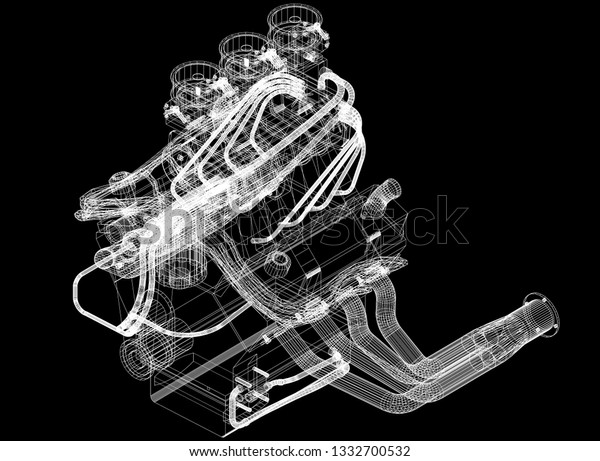 Car Engine Design Architect Blueprint 3d Stock Illustration 1332700532 ...
