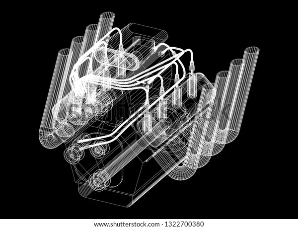 Car Engine Design Blueprint 3d Rendering Stock Illustration 1322700380 ...