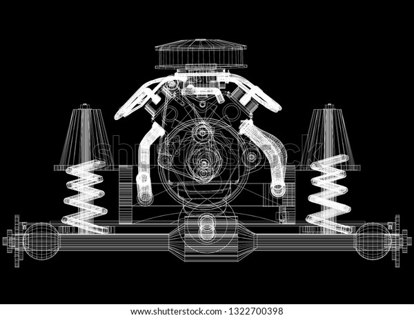 Car Engine Design Blueprint 3d Rendering Stock Illustration 1322700398 ...