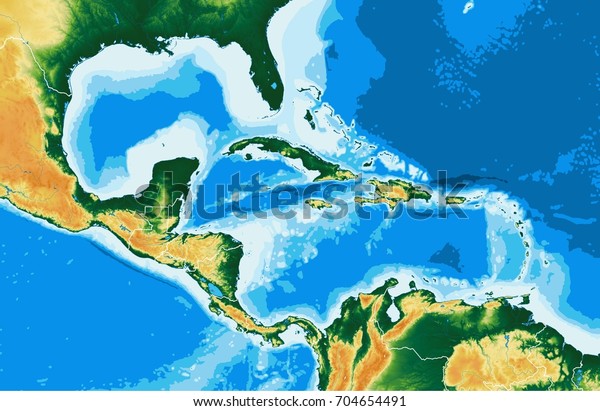 Carabbean Sea Physical Map: ภาพประกอบสต็อก 704654491 | Shutterstock