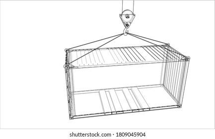 Cargo Container Wireframe Style 3d Illustration Stock Illustration ...