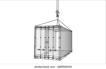Cargo Container Wireframe Style Vector Rendering Stock Vector (Royalty ...