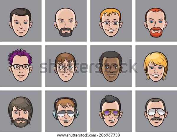 Cartoon Avatar Men Faces Stock Illustration 206967730