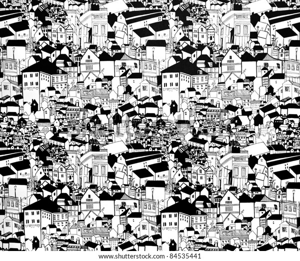 Cartoon Drawing Town Repeating Background Stock Illustration 84535441 ...