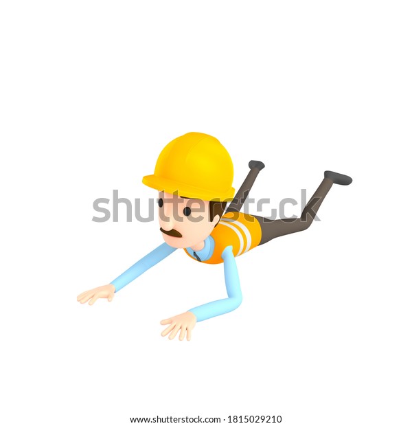 Cartoon Engineer Character Falling 3d Rendering Stock Illustration ...