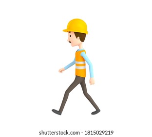 Cartoon Engineer Character Walking Side View Stock Illustration ...