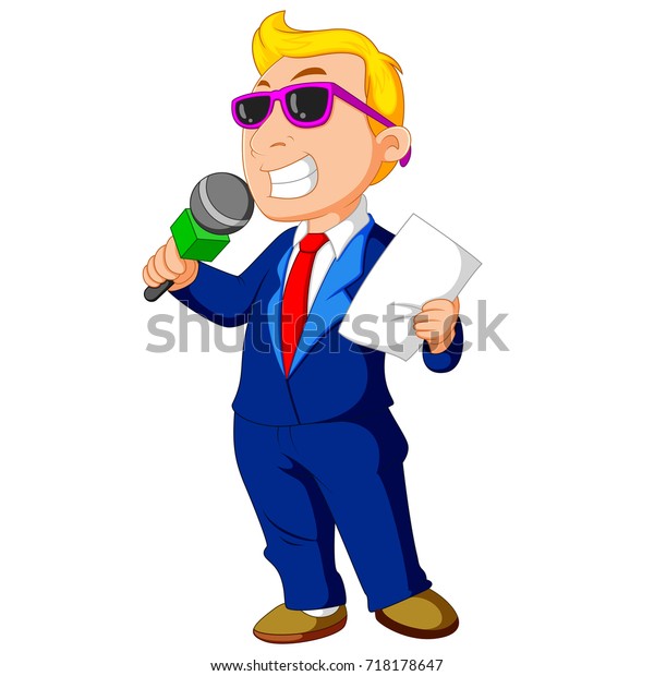 Cartoon Host Holding Microphone Stock Illustration 718178647 | Shutterstock