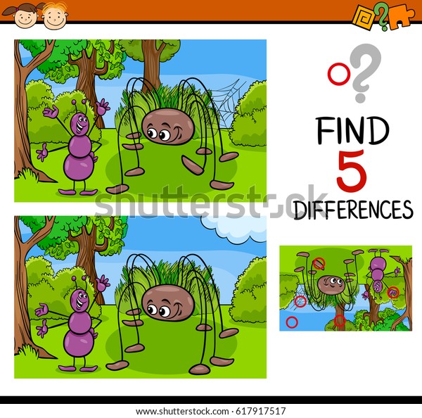 Cartoon Illustration Finding Differences Educational Task Stock ...