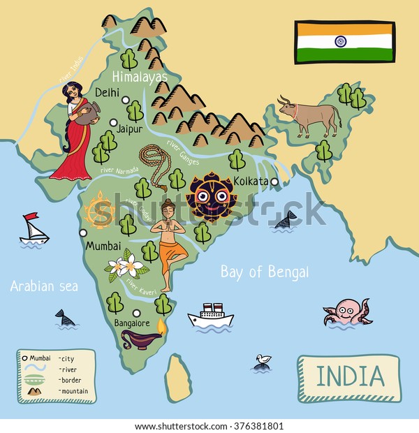 Cartoon Map India Stock Illustration 376381801