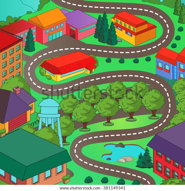 Cartoon Map Town Stock Illustration 381149341