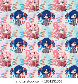 Cartoon Pattern Seamless Background Anime Characters Stock Illustration ...