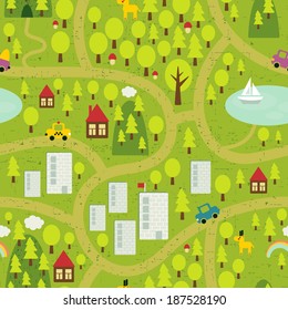 Cartoon Map Seamless Pattern Small Town Stock Vector (Royalty Free ...