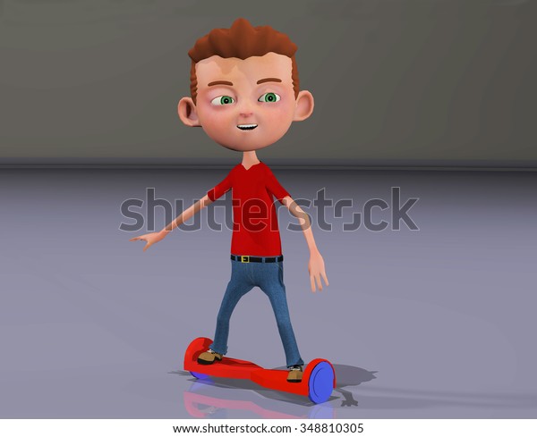 Cartoon Rendering Boy On Hoverboard Stock Illustration 348810305