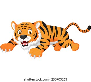 Jumping Tiger Cartoon Style Isolated On 스톡 일러스트 693568099