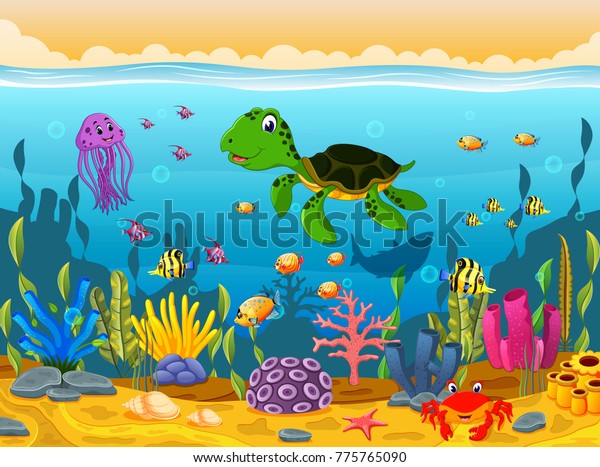 Cartoon Turtle Underwater: ภาพประกอบสต็อก 775765090 | Shutterstock