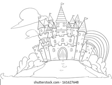 Castle Rainbow Coloring Book Kids Handwriting Stock Vector (Royalty ...