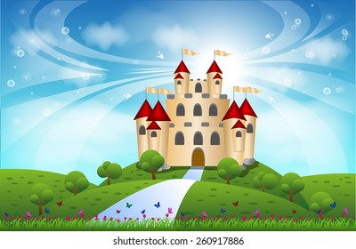 Cartoon Bean Sprout Castle Clouds Stock Illustration 635534216